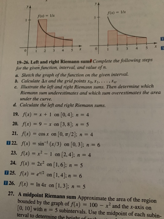 Solved fx) lx fa)-1/x 0 19-26. Left and right Riemann sums | Chegg.com