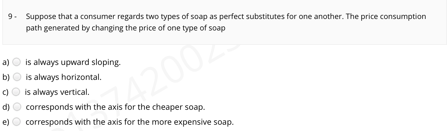 Solved 9- Suppose that a consumer regards two types of soap | Chegg.com
