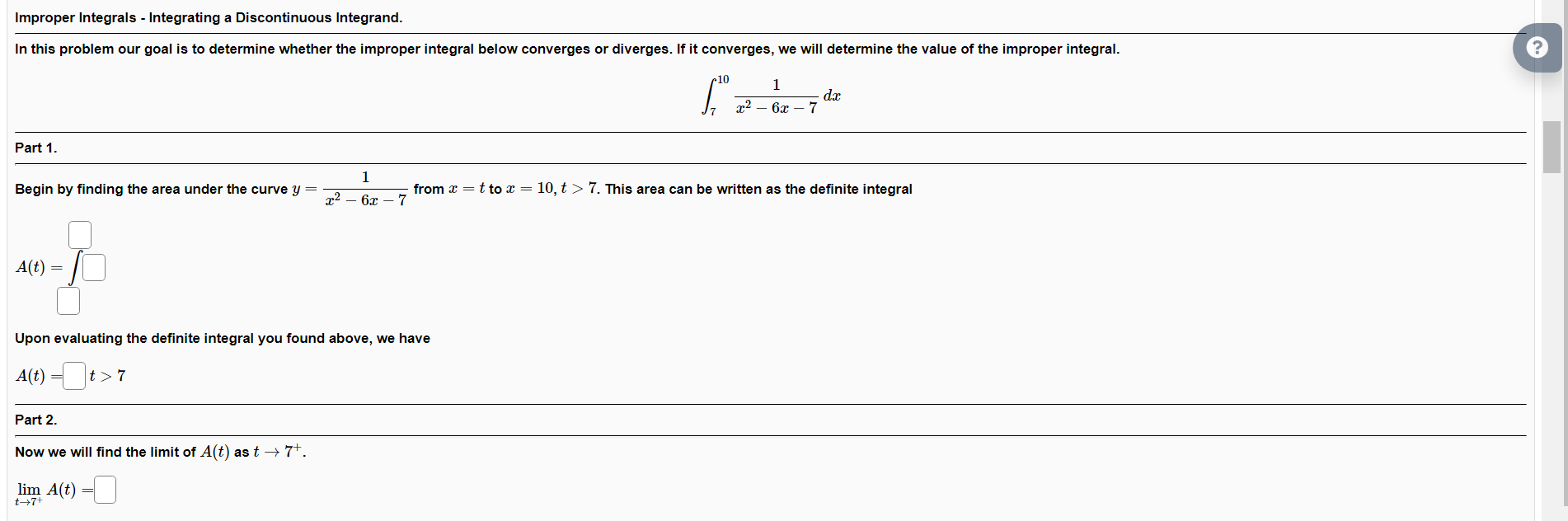 Solved Improper Integrals - Integrating a Discontinuous | Chegg.com