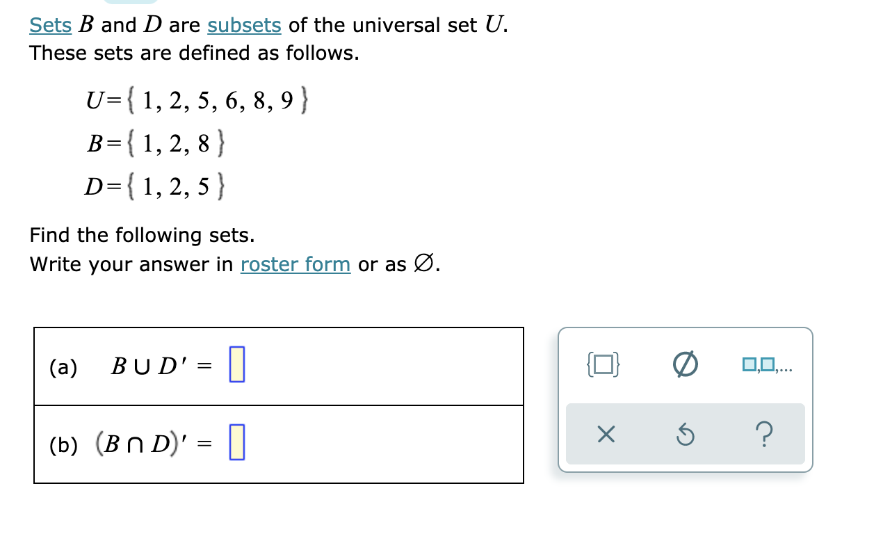 Solved Sets B and D are subsets of the universal set U. | Chegg.com