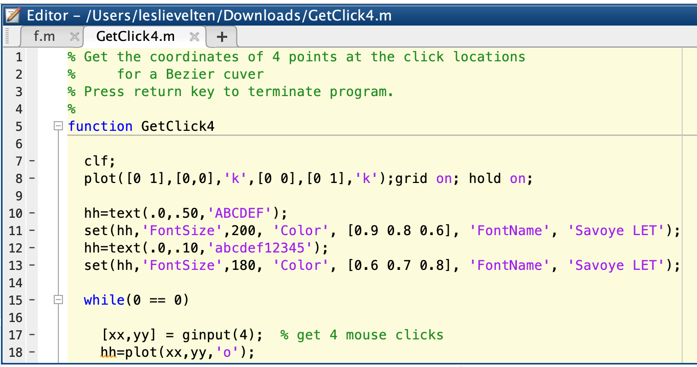 Part 1: Modify the matlab code GetClick4.m to display | Chegg.com