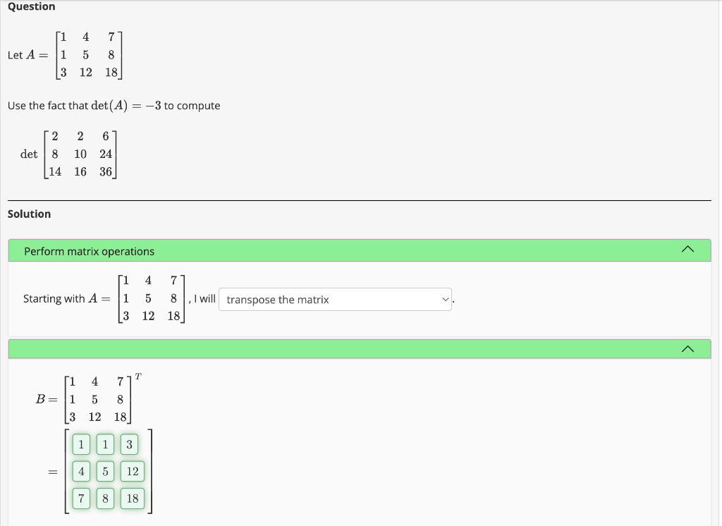 Solved Let A=⎣⎡11345127818⎦⎤ Use the fact that det(A)=−3 to | Chegg.com