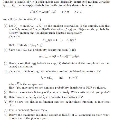 Solved Consider a sample of n > 2 independent and | Chegg.com