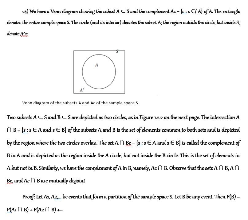 24) We have a Venn diagram showing the subset A⊂S and | Chegg.com