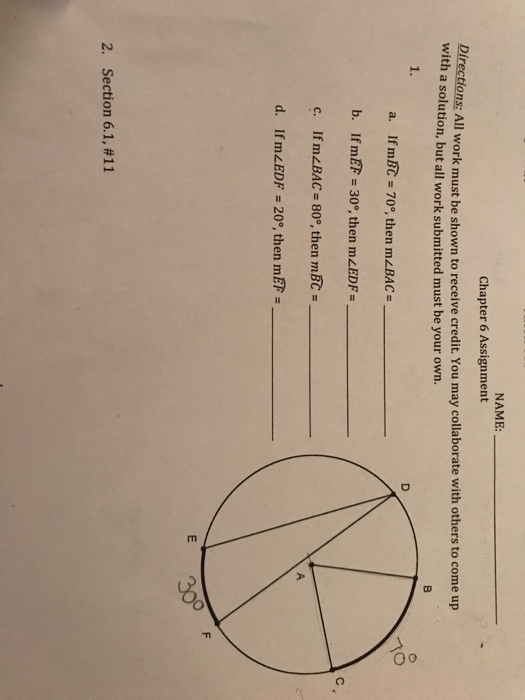 Solved NAME: Chapter 6 Assignment Directions: All work must | Chegg.com
