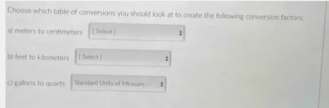 Choose which table of conversions you should look at | Chegg.com