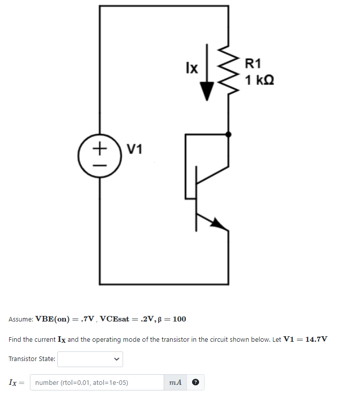 Solved Assume: VBE(on) =.7 V, VCEsat =.2 V,β=100 Find the | Chegg.com