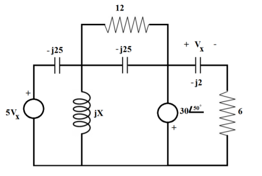 Solved 12 M + - 225 - 225 -j2 5V, llll jX 30/50 | Chegg.com