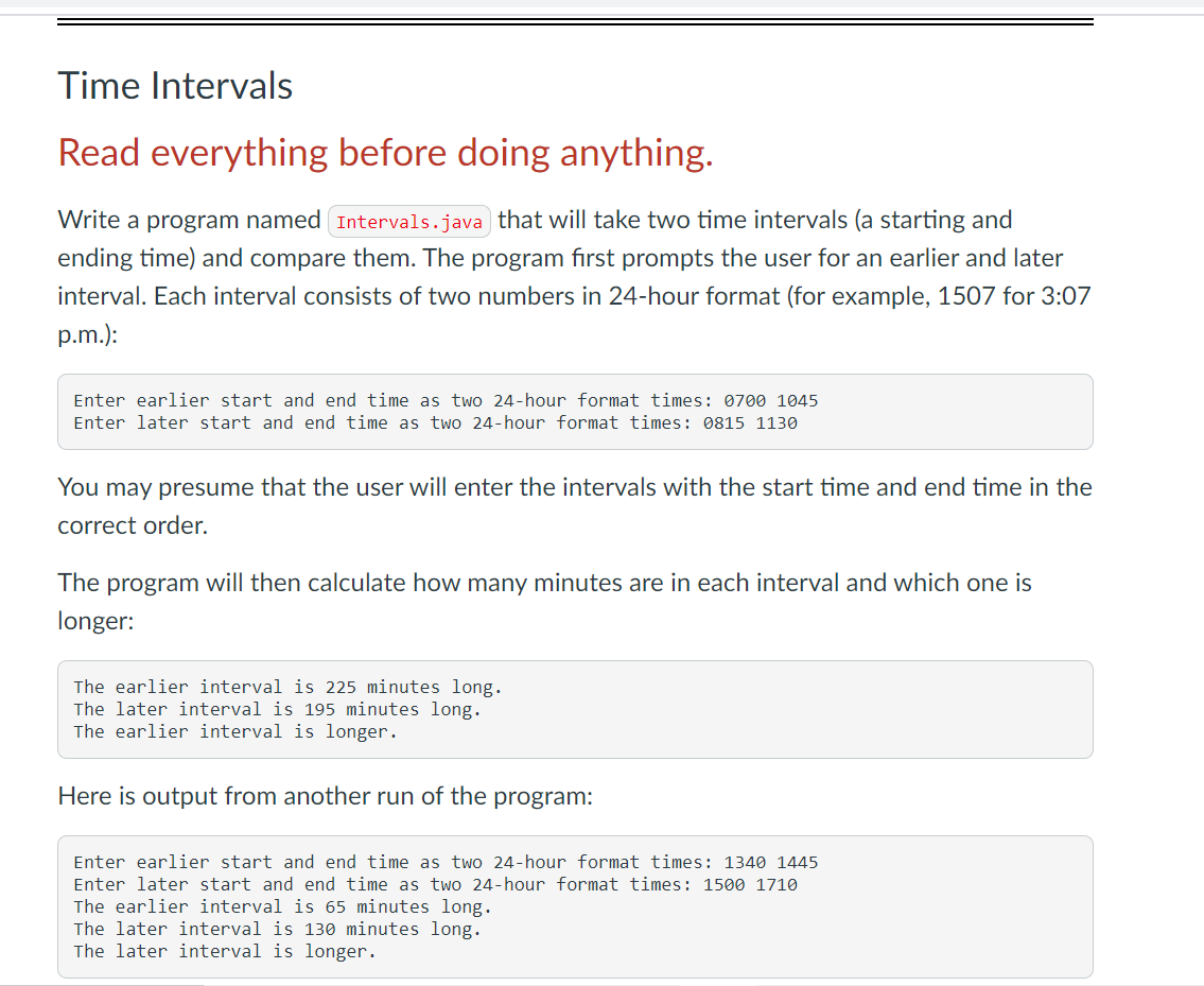 Solved Time Intervals Read everything before doing anything. | Chegg.com