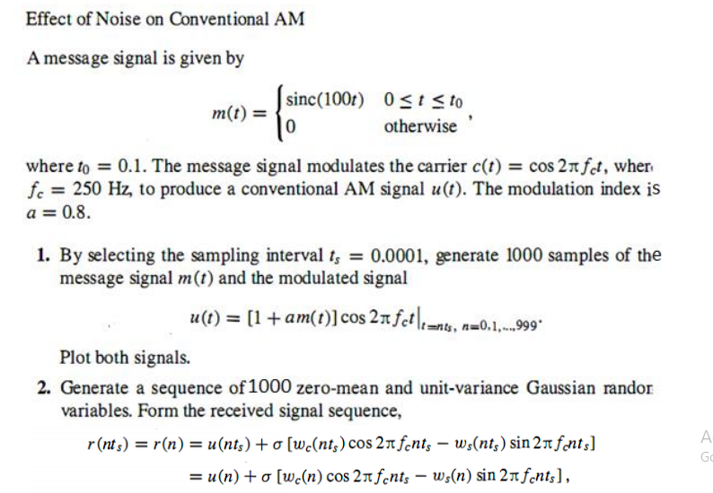 Effect of Noise on Conventional AM A message signal | Chegg.com