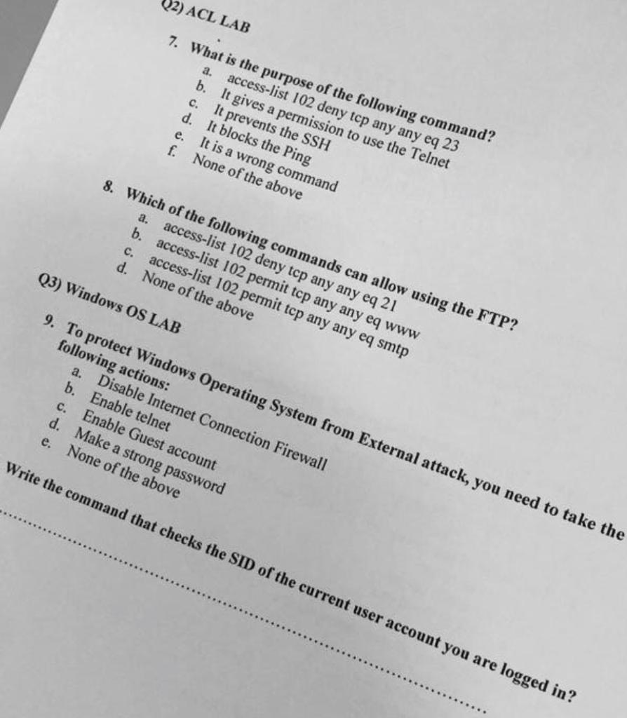 Solved U2) ACL LAB 7. What is the purpose of the following | Chegg.com