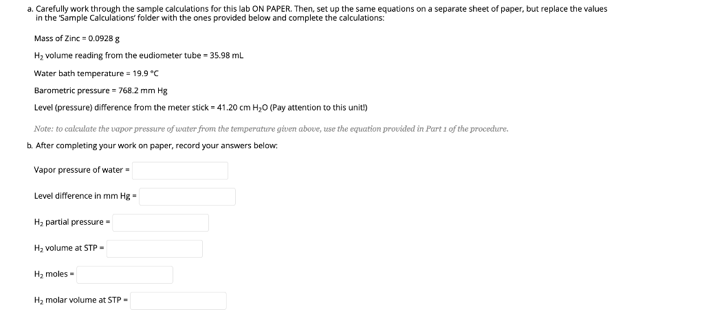 a. Carefully work through the sample calculations for | Chegg.com