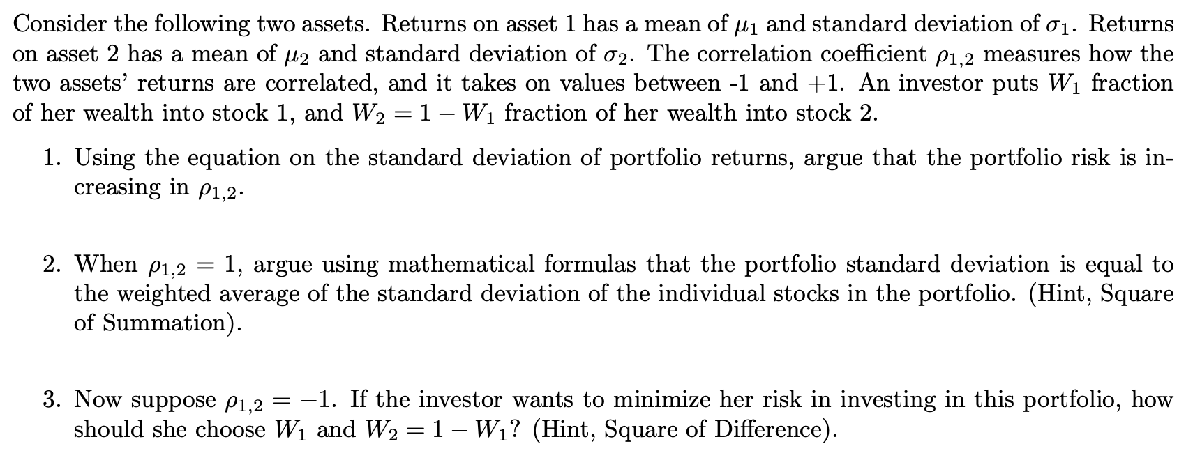 Solved Consider the following two assets. Returns on asset 1 | Chegg.com