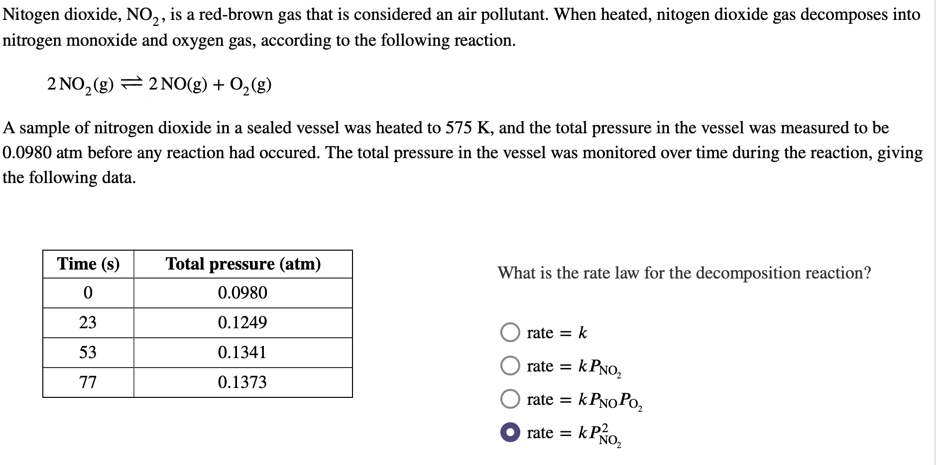 Solved Determine the total pressure in the reaction vessel | Chegg.com