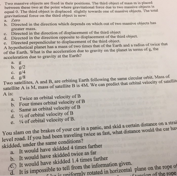 Solved Two massive objects are fixed in their positions. The | Chegg.com