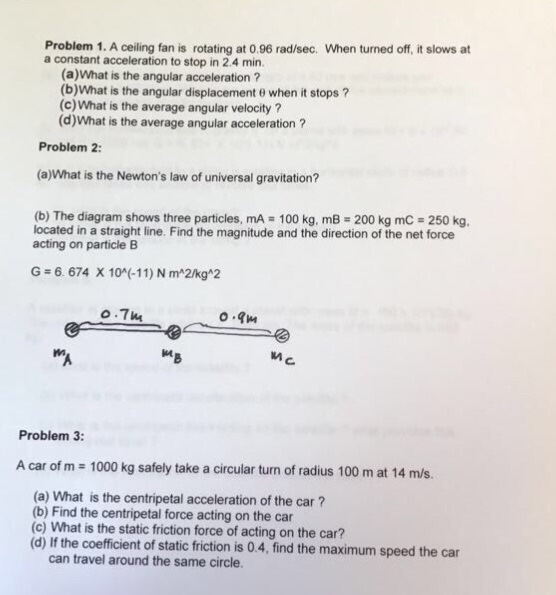 Solved A ceiling fan is rotating at 0.96 rad/sec. When | Chegg.com