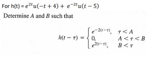 Solved For h(t) = e2tu(--t + 4) + e-Hu(t-5) Determine A and | Chegg.com