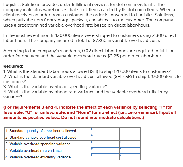 Solved Logistics Solutions provides order fulfillment | Chegg.com