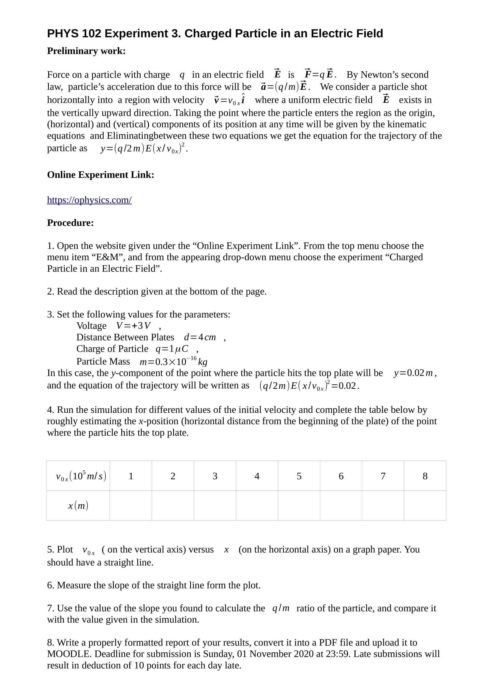 PHYS 102 Experiment 3. Charged Particle in an | Chegg.com