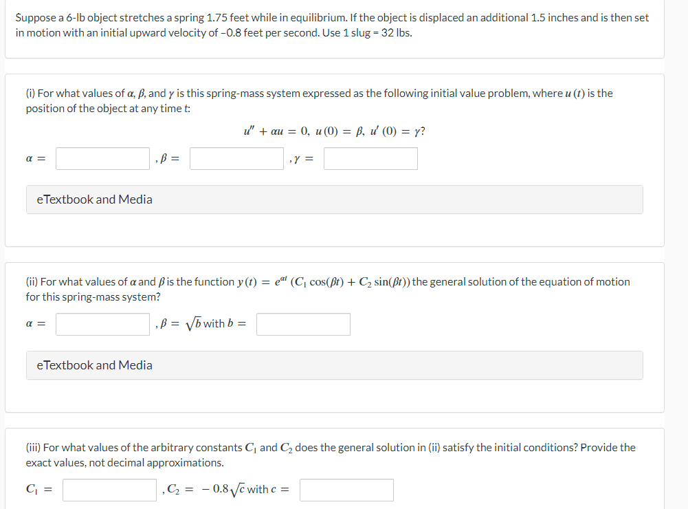 Solved Suppose a 6-lb object stretches a spring 1.75 feet | Chegg.com