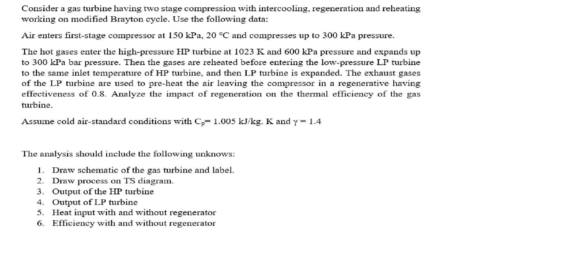 Solved Consider a gas turbine having two stage compression | Chegg.com