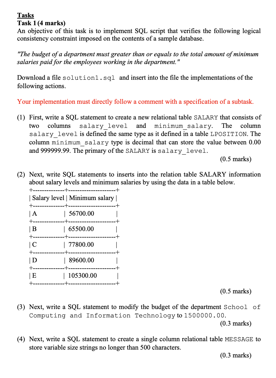 Tasks Task 1 (4 marks) An objective of this task is | Chegg.com