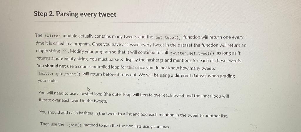 Solved The twitter module actually contains many tweets and | Chegg.com