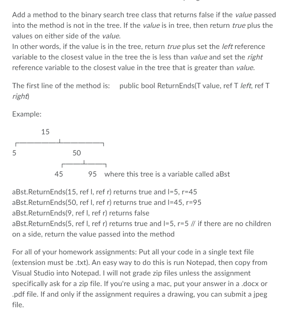 Solved Add a method to the binary search tree class that | Chegg.com