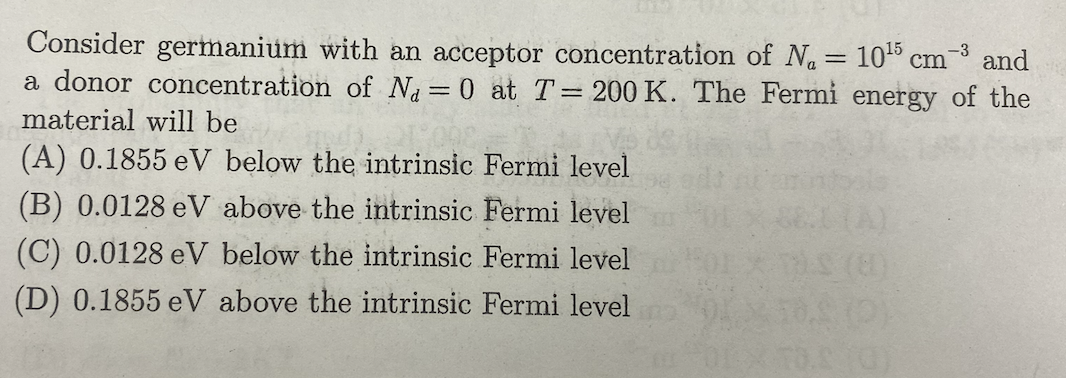Solved Consider germanium with an ﻿acceptor concentration | Chegg.com