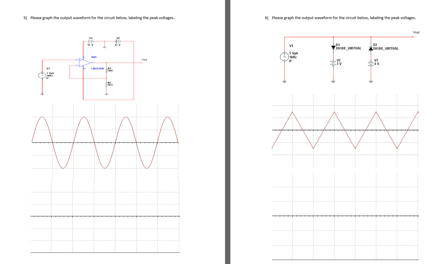 Solved 5) Please graph the output waveform for the circuit | Chegg.com