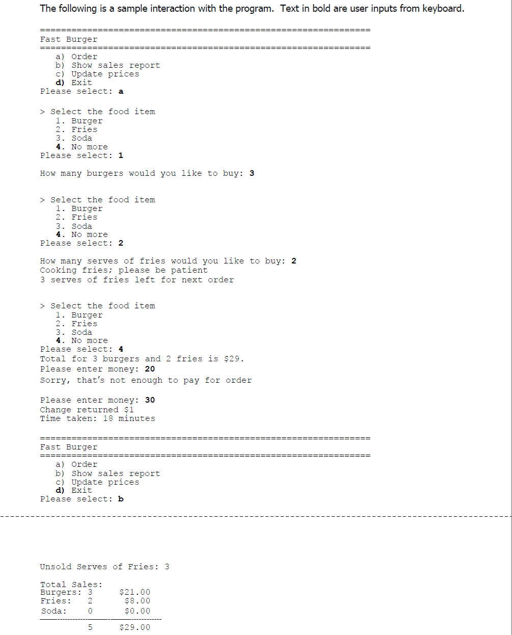Fast Burger Restaurant (Write a JAVA program) Fast | Chegg.com