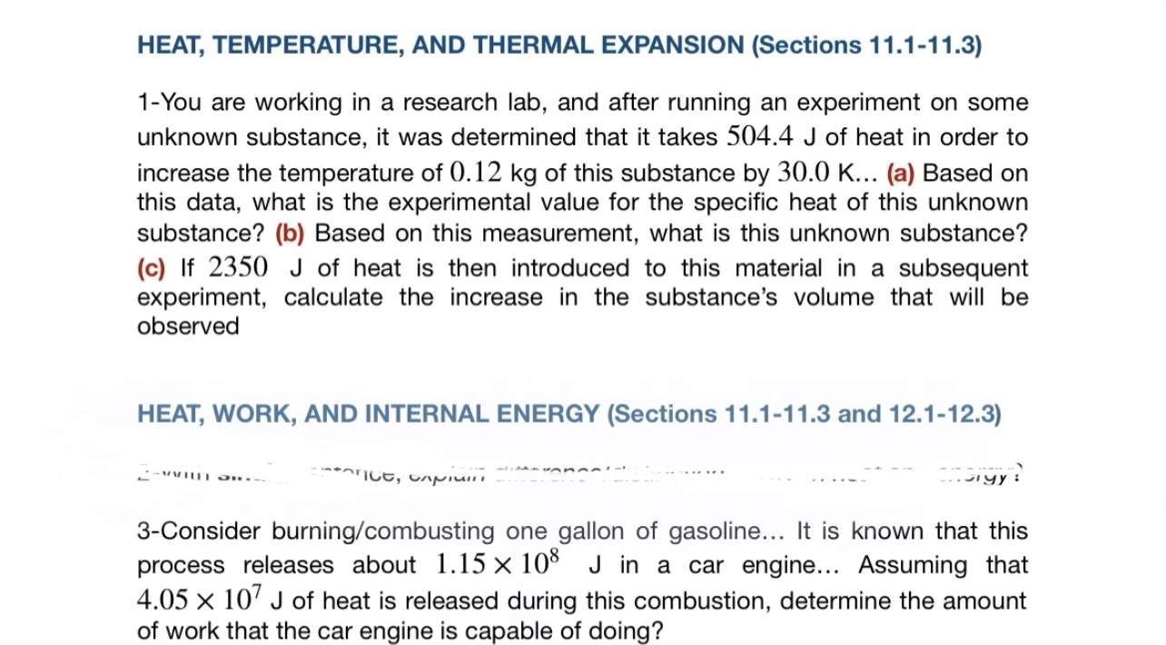 Solved HEAT, TEMPERATURE, AND THERMAL EXPANSION (Sections | Chegg.com