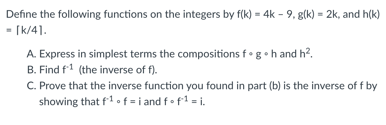 Solved Define the following functions on the integers by | Chegg.com