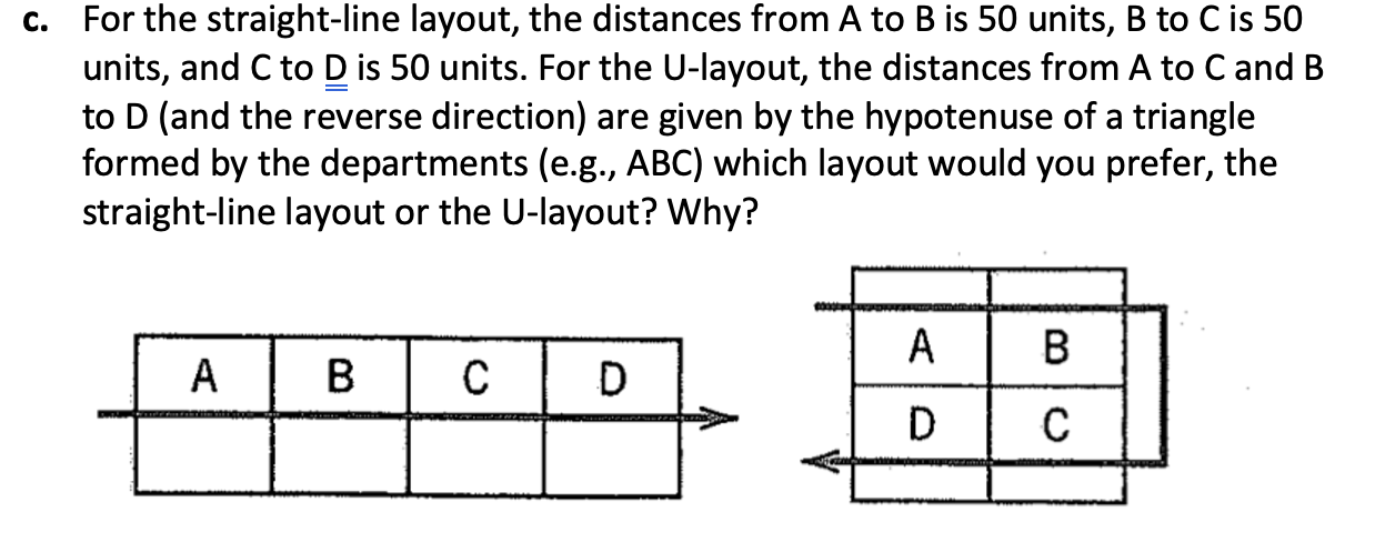 Solved c. For the straight-line layout, the distances from A | Chegg.com