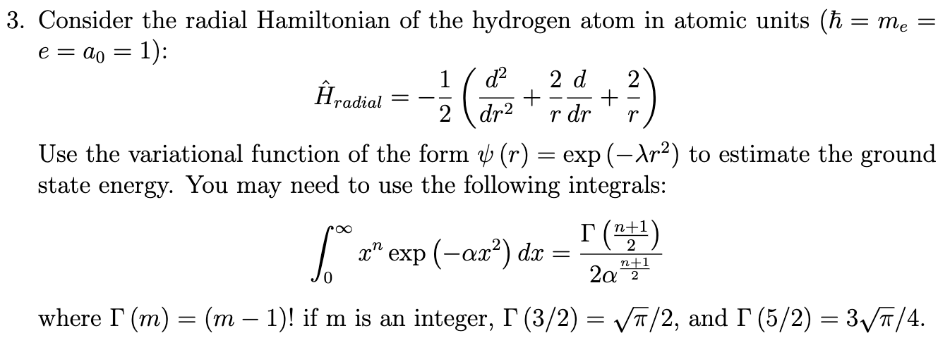 Consider the radial Hamiltonian of the hydrogen atom | Chegg.com