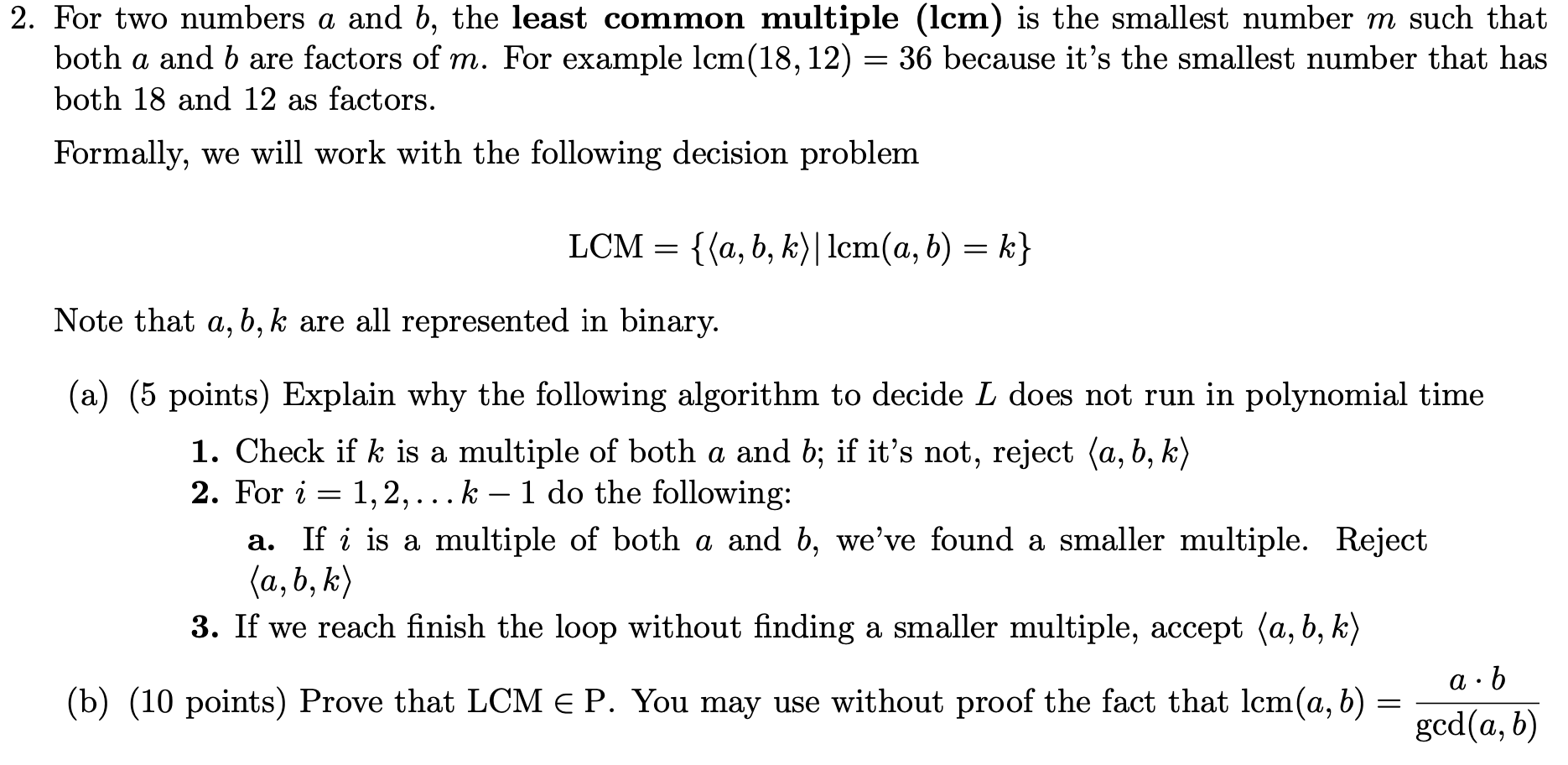 Solved = 2. For two numbers a and b, the least common | Chegg.com