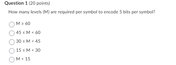 Solved How many levels (M) are required per symbol to encode | Chegg.com