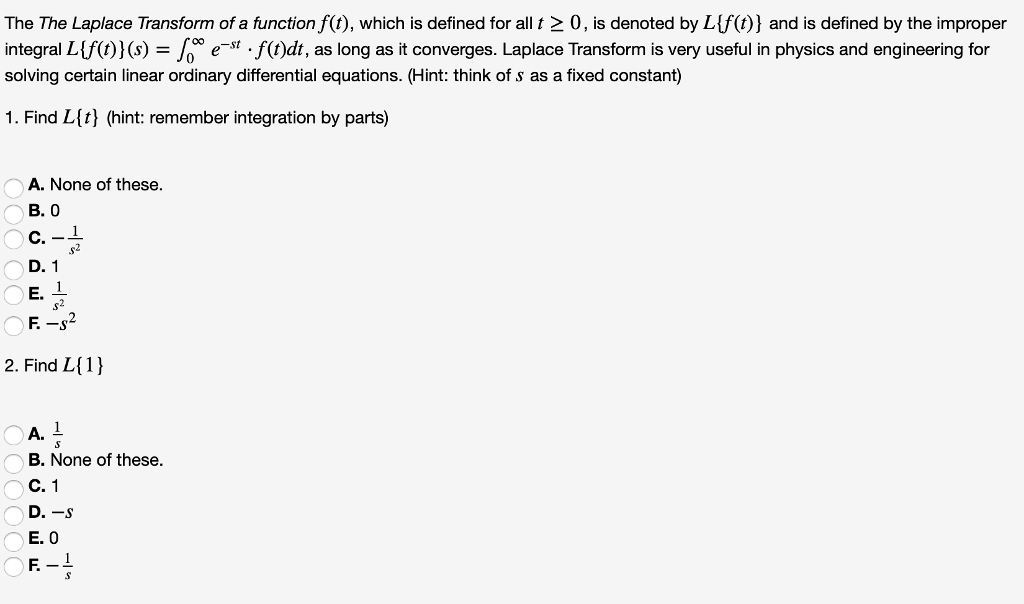 Solved The The Laplace Transform of a function ft), which is | Chegg.com