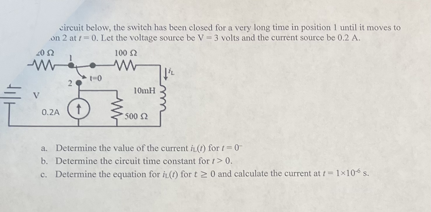 Solved circuit below, the switch has been closed for a very | Chegg.com
