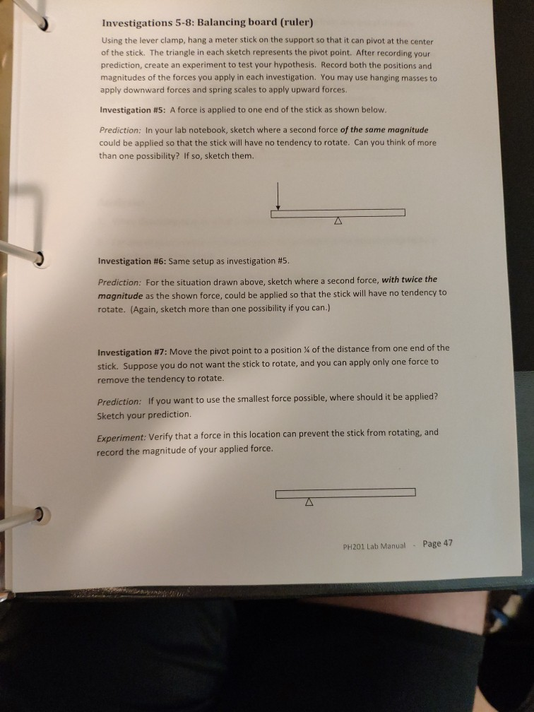 Solved Investigations 5-8: Balancing board (ruler) Using the | Chegg.com