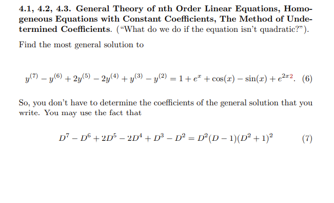 Solved 4 1 4 2 4 3 General Theory Of Nth Order Linear