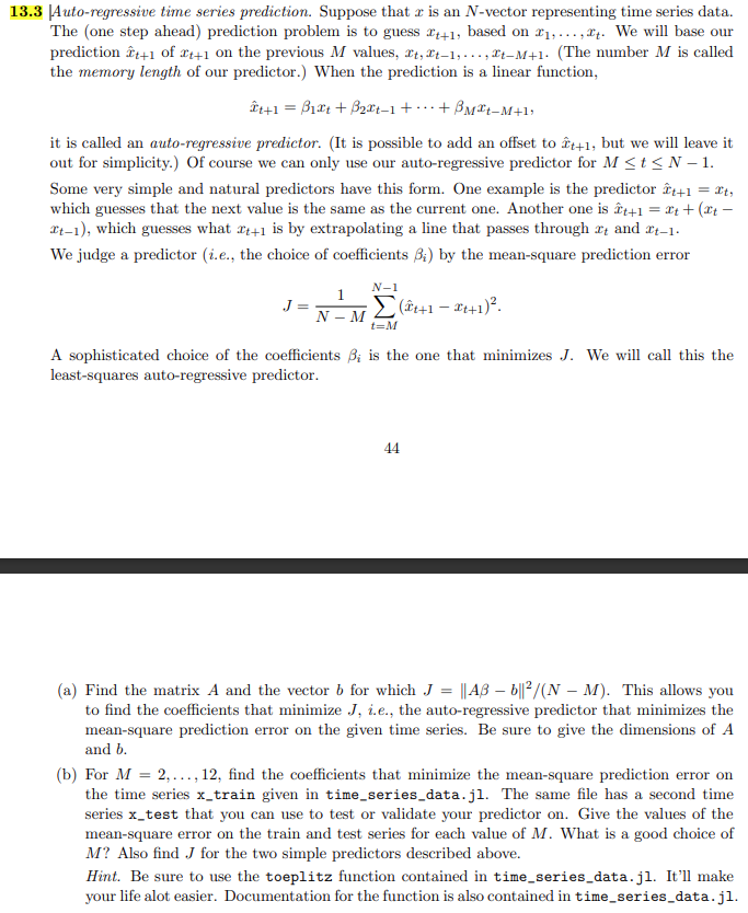 Solved 13.3 ﻿Auto-regressive time series prediction. Suppose | Chegg.com