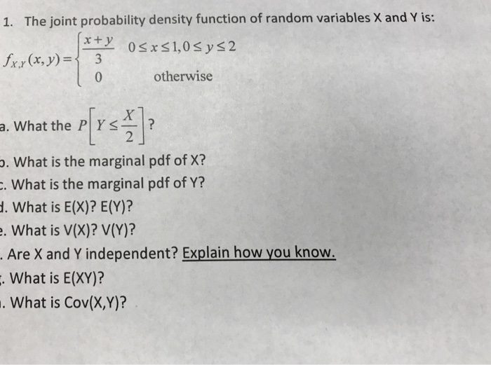 Solved The joint probability density function of random | Chegg.com