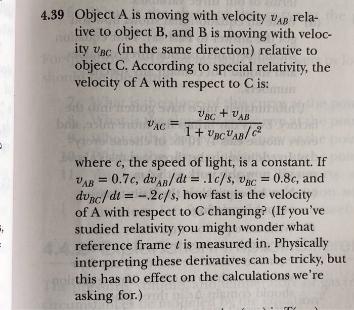 Solved Object A is moving with velocity vAB rela- tive to | Chegg.com