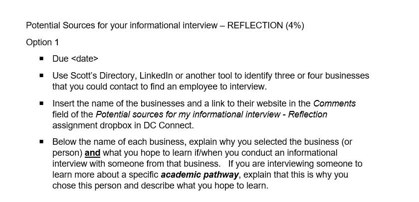 Solved Potential Sources for your informational interview - | Chegg.com