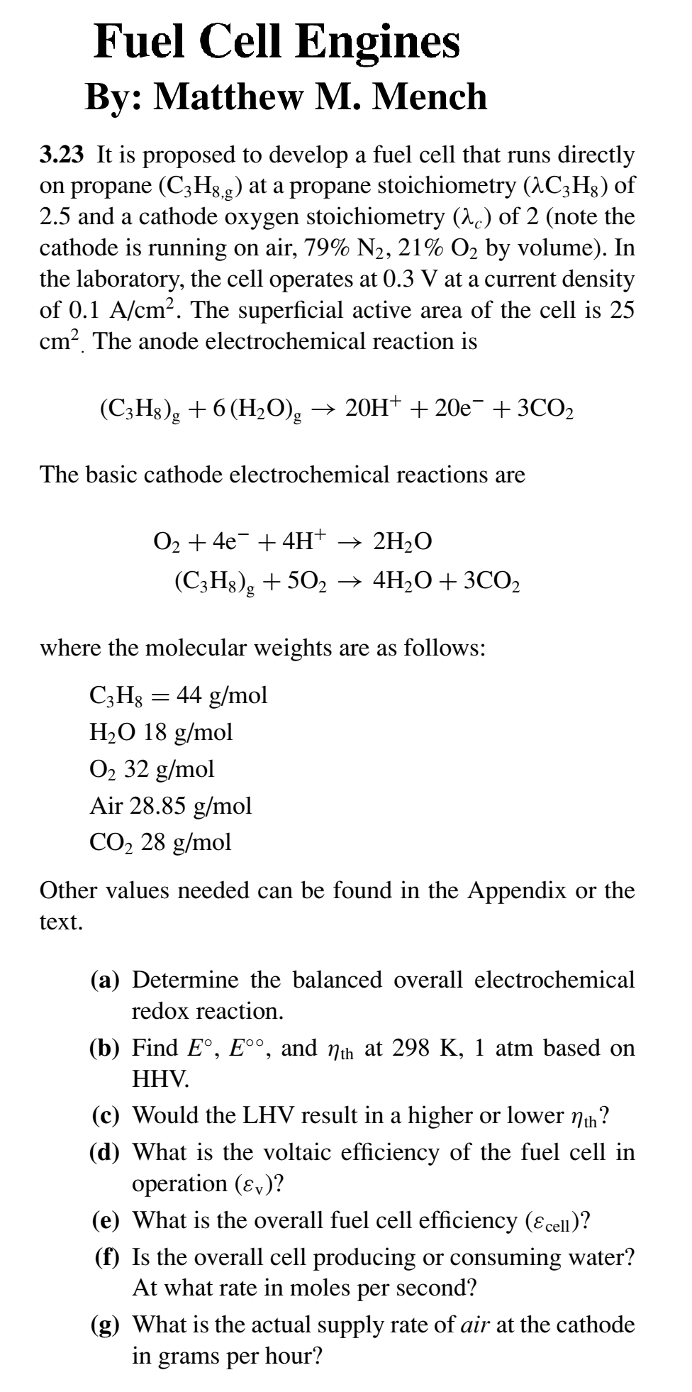Fuel Cell Engines By: Matthew M. Mench 3.23 It is | Chegg.com