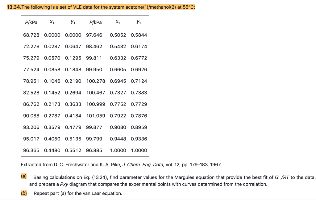 Solved 13.34. The following is a set of VLE data for the | Chegg.com