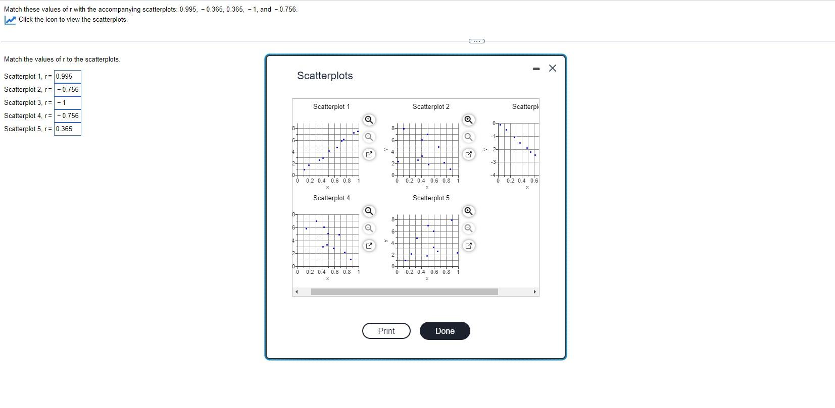 Solved Match These Values Of R With The Accompanying 0734