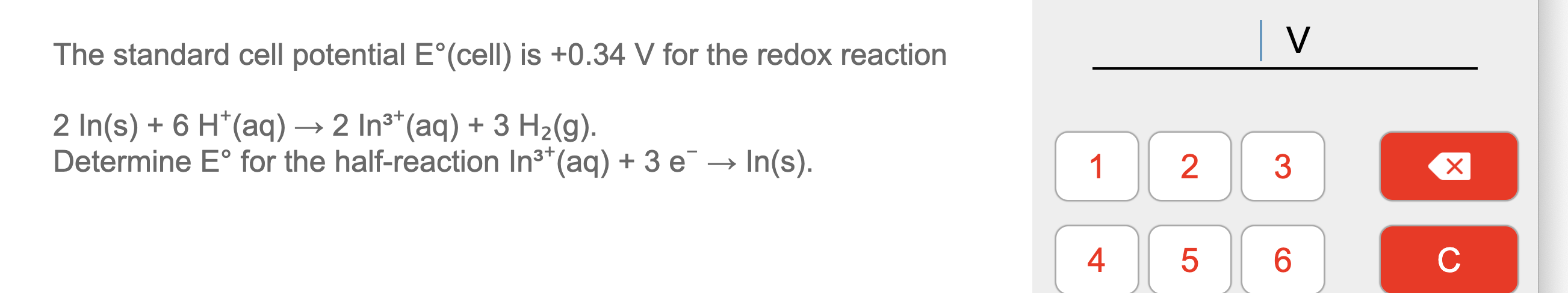 The standard cell potential E∘ (cell) is +0.34 V for | Chegg.com
