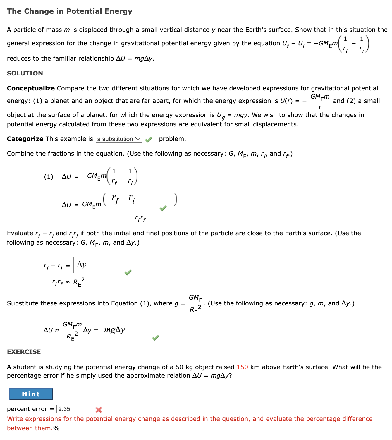 Solved The Change in Potential Energy A particle of mass m | Chegg.com